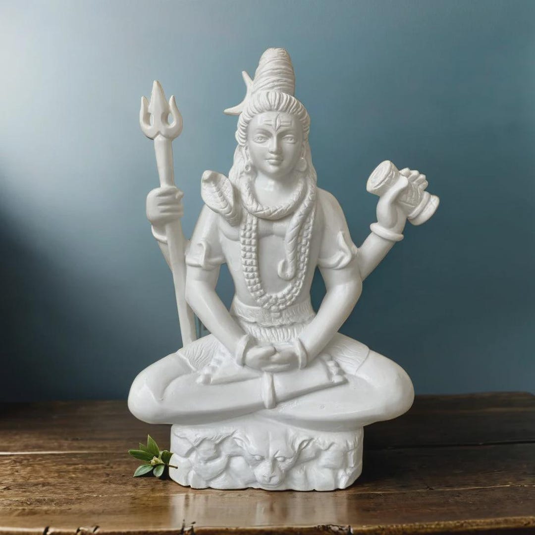 White Marble Lord Shiva (customizable) Statue: Hindu God Idol for Home ...