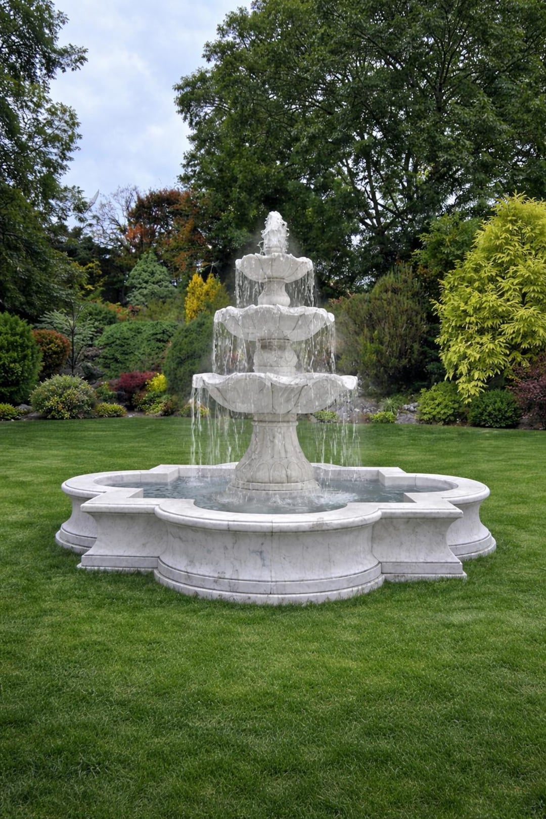 Marble Fountain 3-tier Natural White Stone Water Feature for Outdoor ...