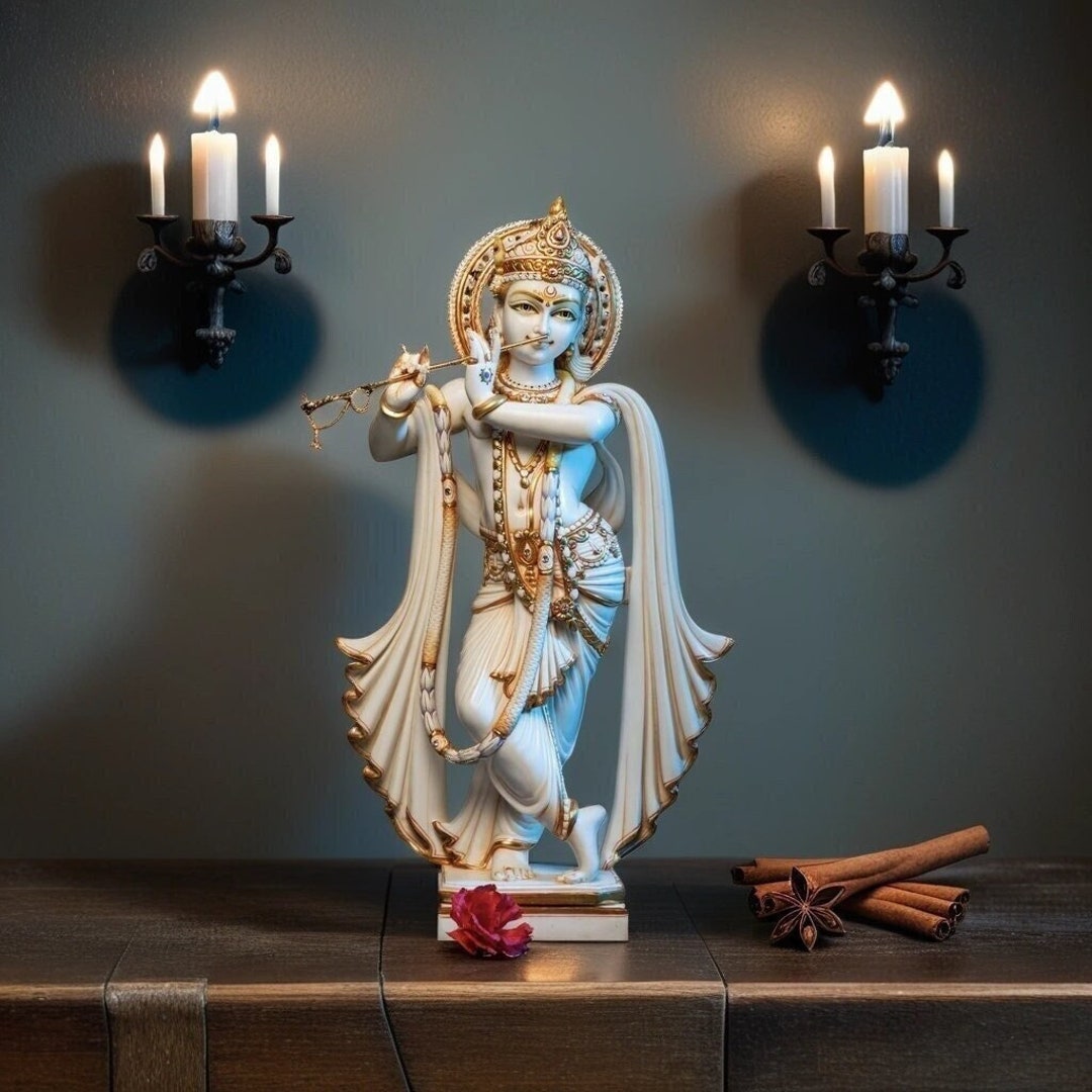 Custom Marble Krishna With Flute Statue, Handcrafted Hindu Idol for ...