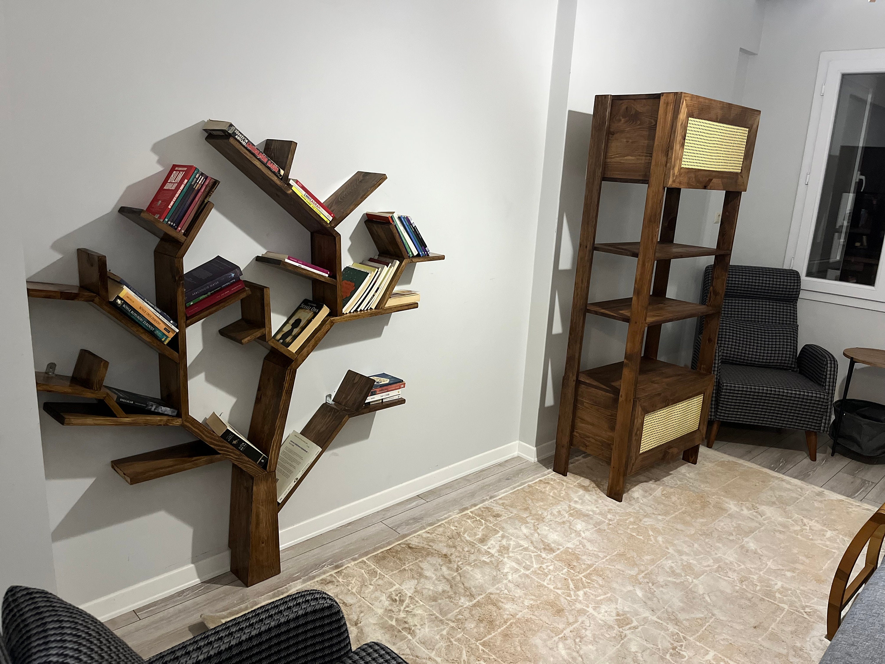Wooden Decorative Tree Branch Bookcase, Tree Bookshelf, Wooden Branch Bookcase, Fruite Tree ...