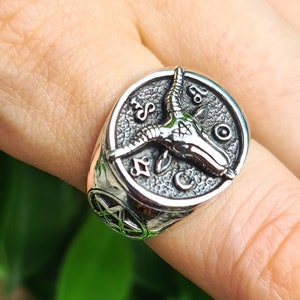 Baphomet Ring 925 Sterling Silver Pentagram Occult Gothic Medieval ...
