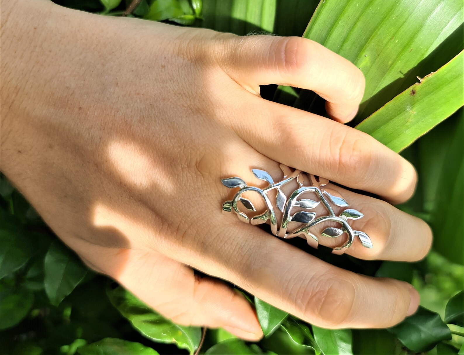 Branch Ring STERLING SILVER 925 Long Knuckle Ring Leaves Olive - Etsy