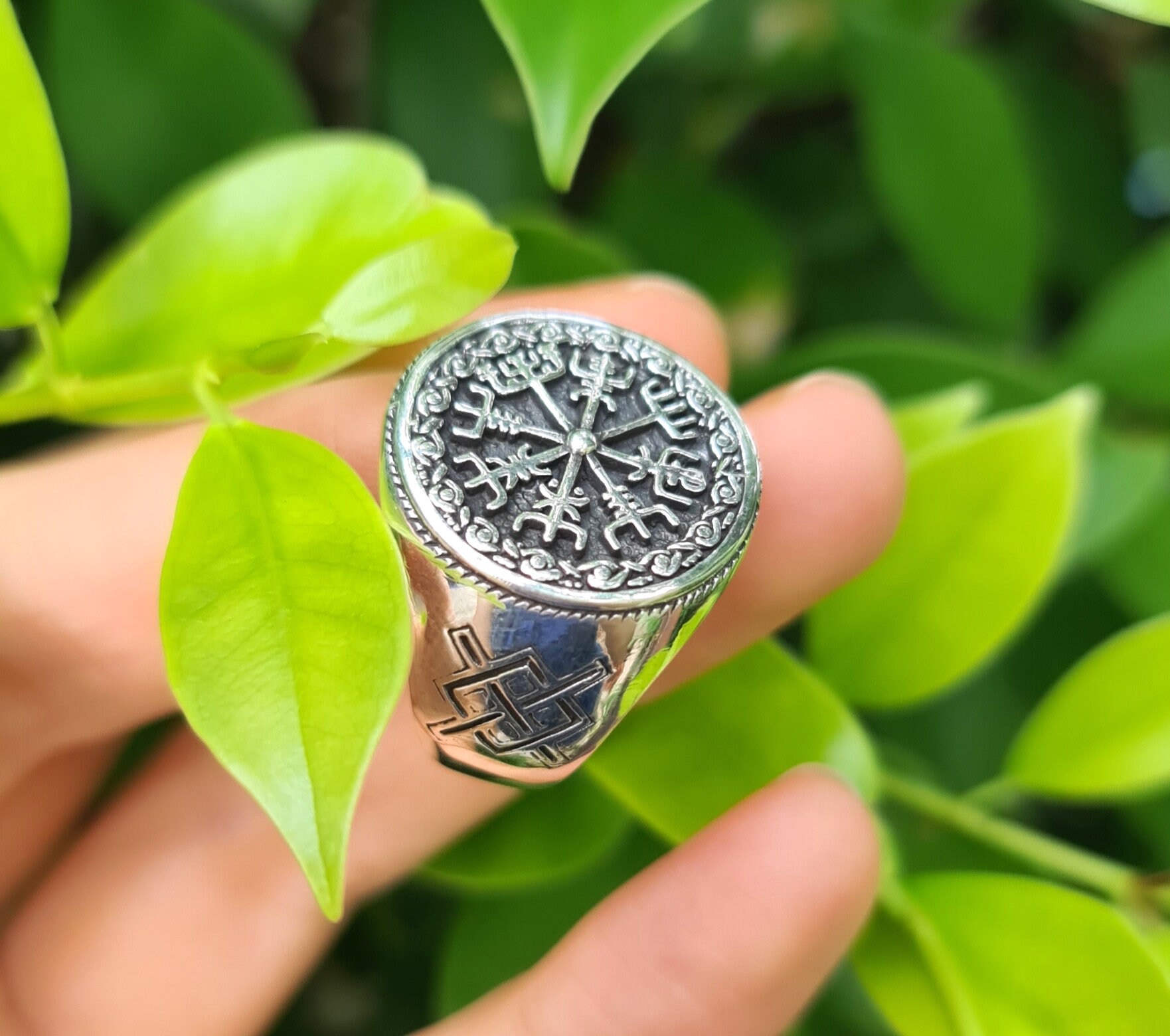 Vegvisir Ring 925 Sterling Silver Runic Nordic Compass Pagan Norse ...