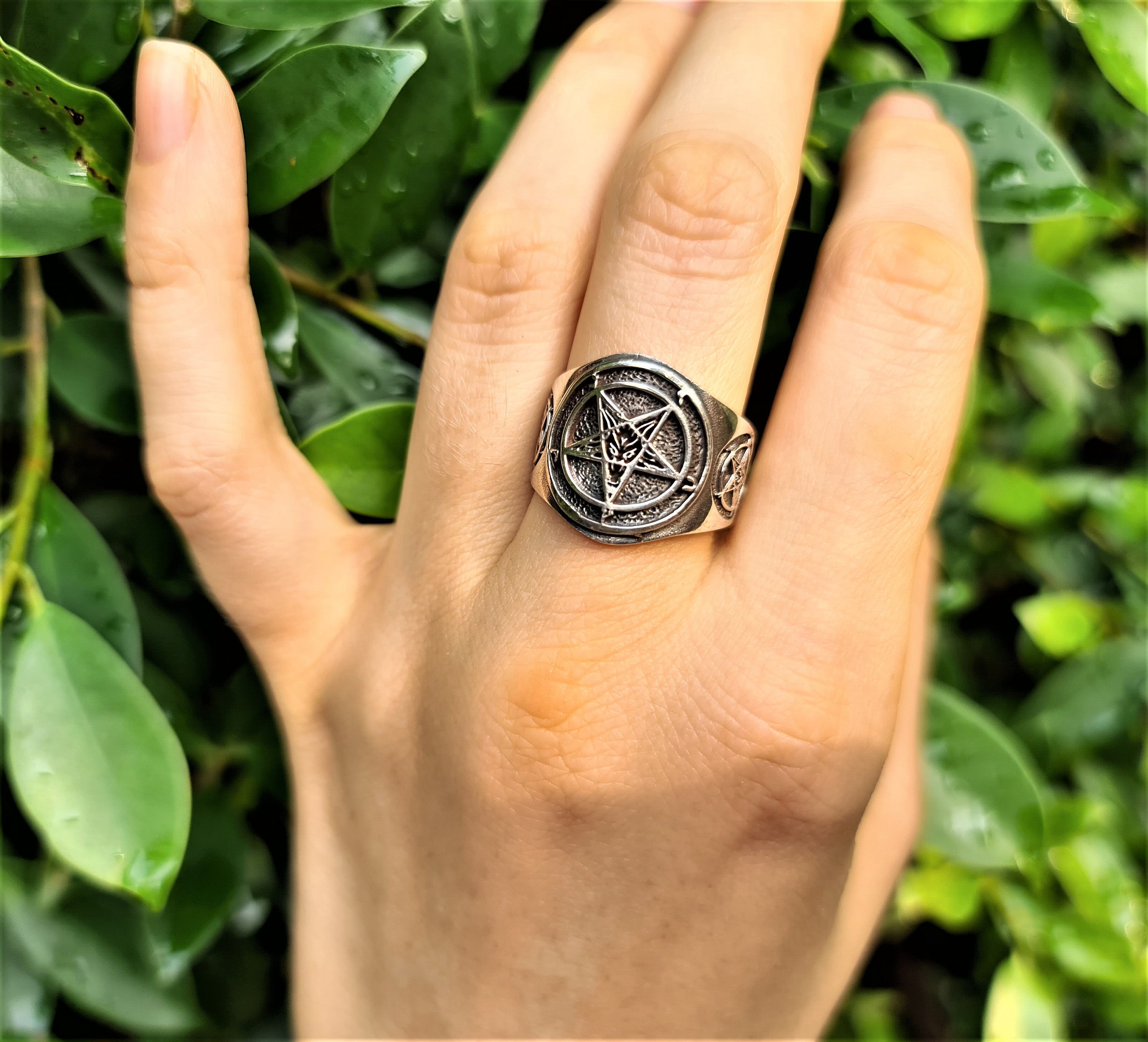 Sigil of Baphomet Inverted Pentagram Ring 925 Sterling Silver | Etsy UK