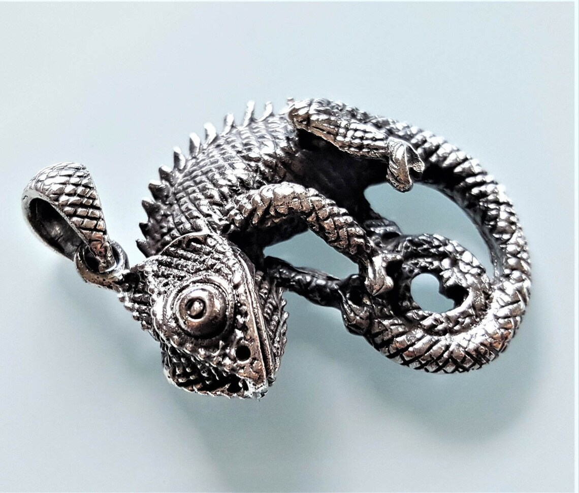 Chameleon Pendant STERLING SILVER 925 Exclusive Design Lizard - Etsy