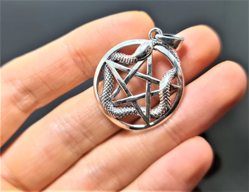 Pentacle Snake 925 Sterling Silver Pendant Pentagram Star - Etsy