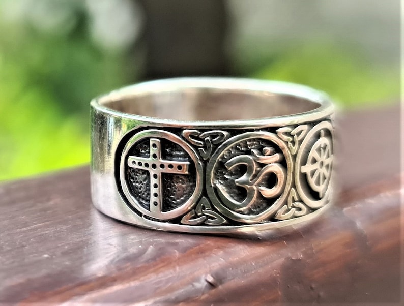Sacred Symbols Ring Sterling Silver 925 CO-EXIST Yin Yang - Etsy