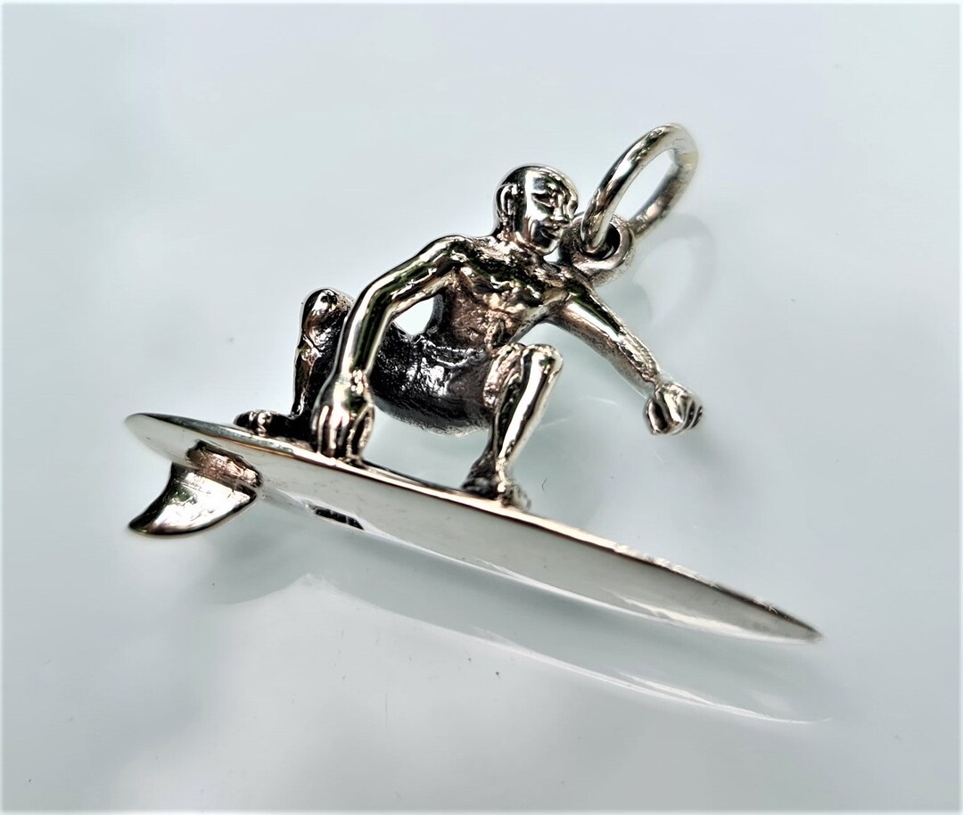 Surfer Pendant STERLING SILVER 925 Surfboard Surfing Ocean Lover Beach ...