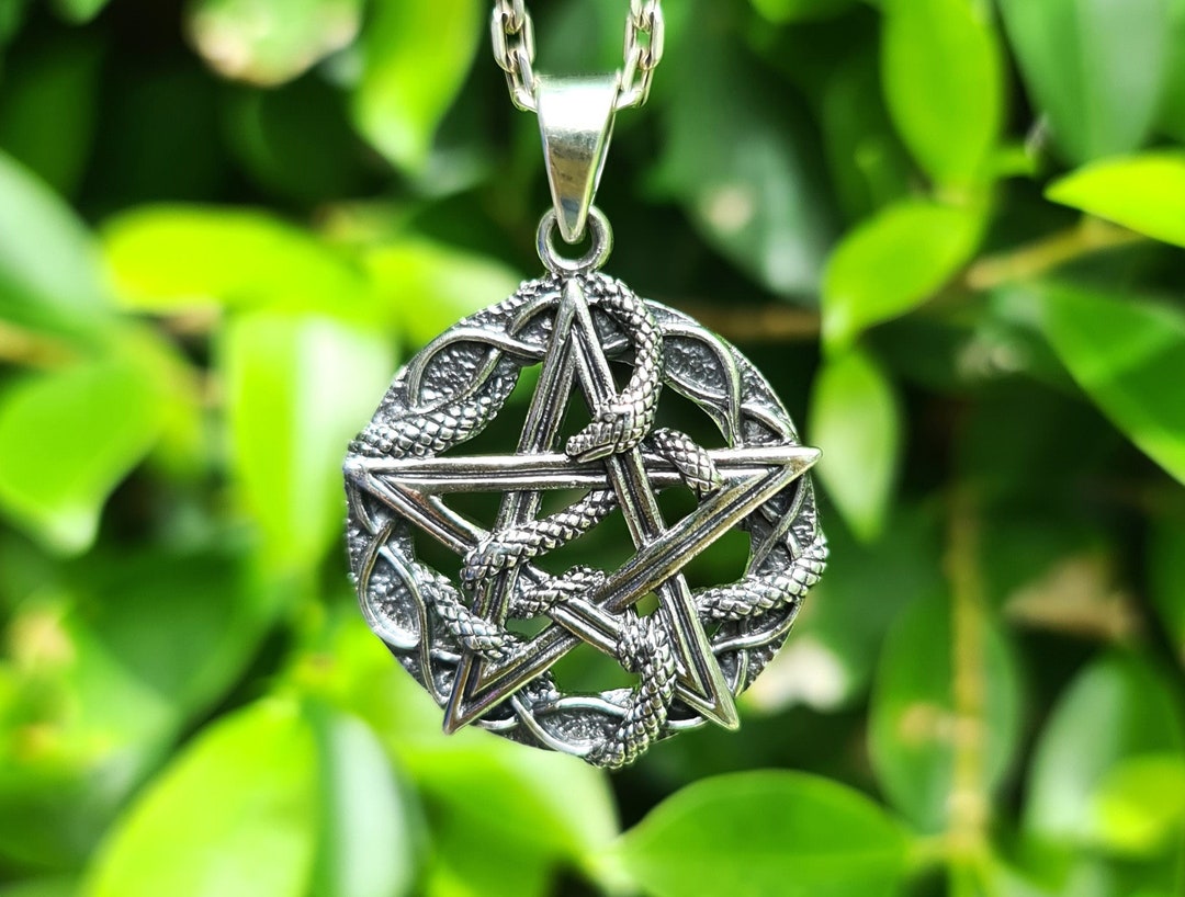 Pentagram Snake Pendant 925 STERLING SILVER Interlocking Snake Pentacle ...