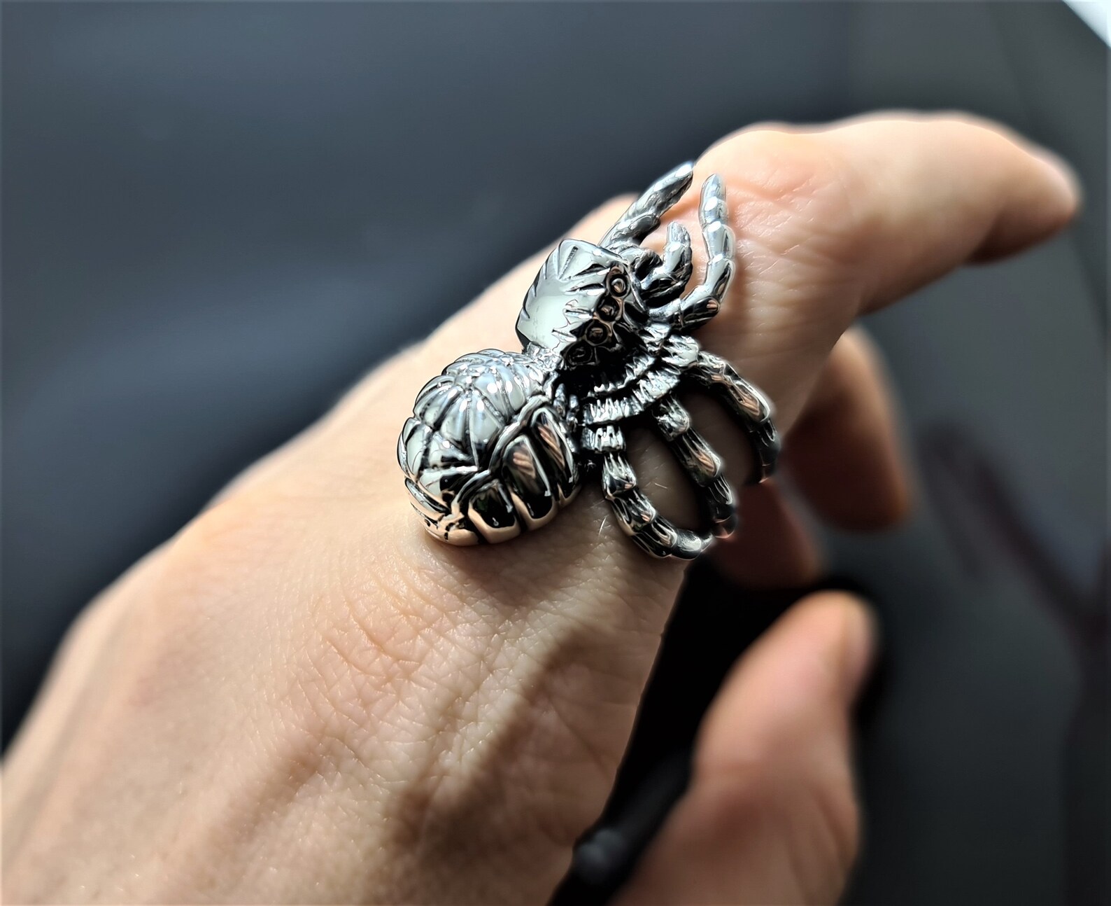 Giant Spider Ring 925 Sterling Silver Large Jumping Spider Black Onyx ...