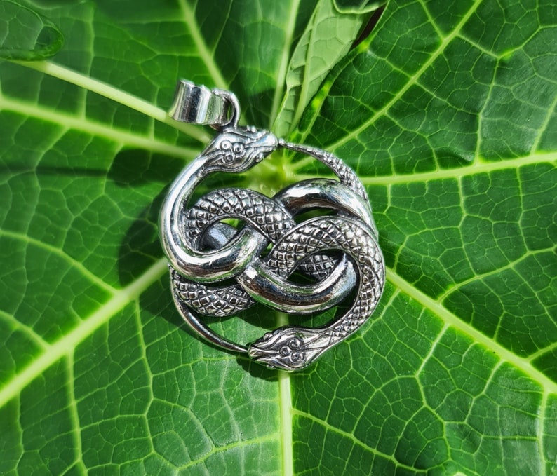 Double Snake Pendant STERLING SILVER 925 Interlocking Snakes Serpent ...