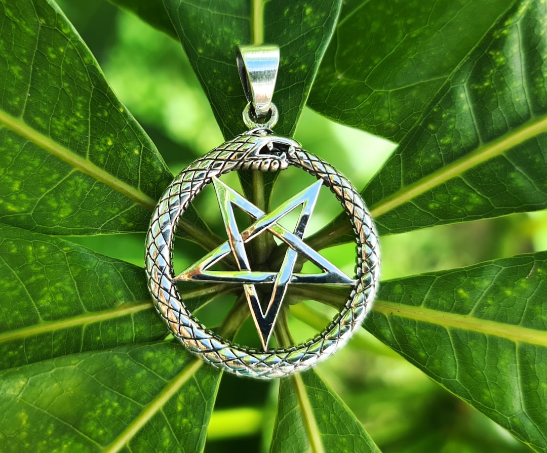 Inverted Pentagram Ouroboros Pendant Sterling Silver 925 Pentacle Star ...