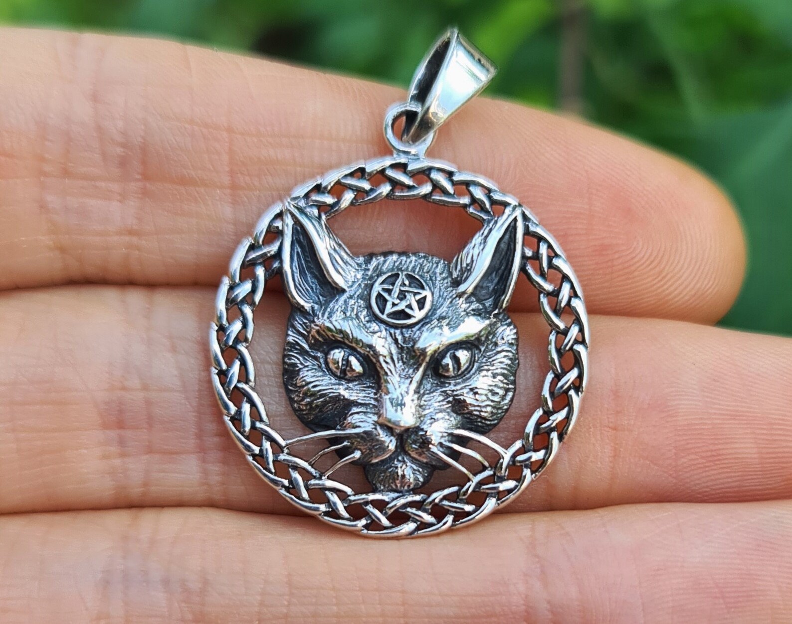 Magic Cat Pentagram Pendant STERLING SILVER 925 Witch's - Etsy
