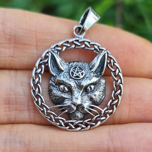 Magic Cat Pentagram Pendant STERLING SILVER 925 Witch's Cat Magical ...