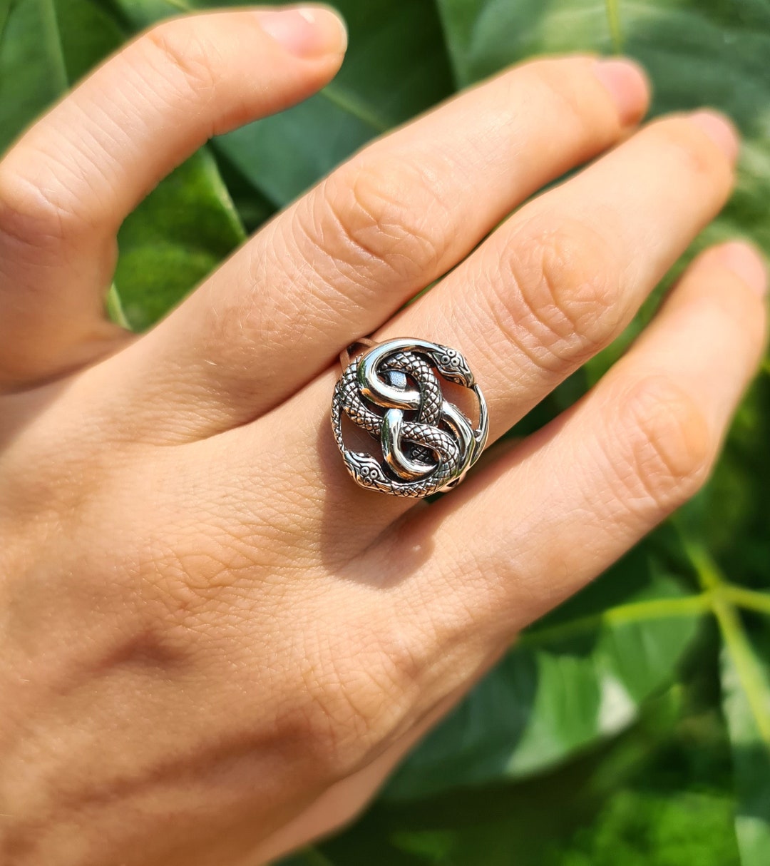 Double Snake Ring STERLING SILVER 925 Interlocking Snakes Serpent Swirl ...