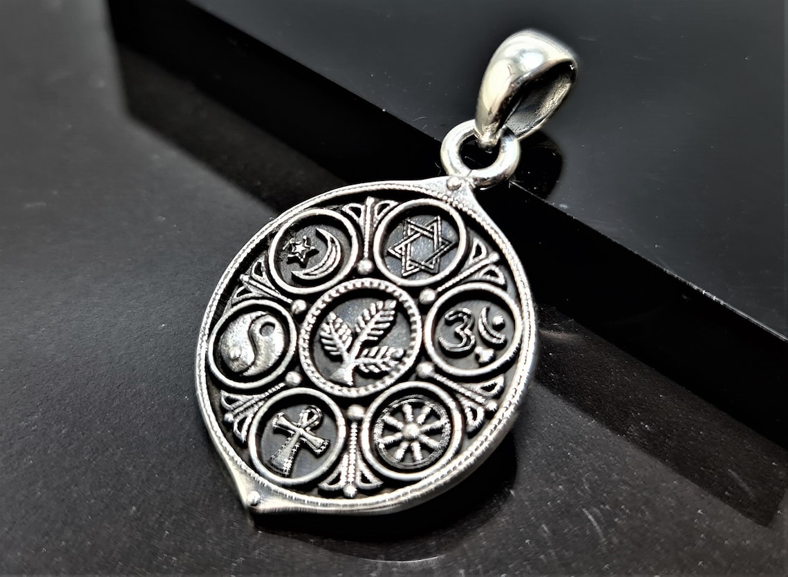 Unity Sacred Symbols Pendant 925 Sterling Silver CO-EXIST Yin Yang ...