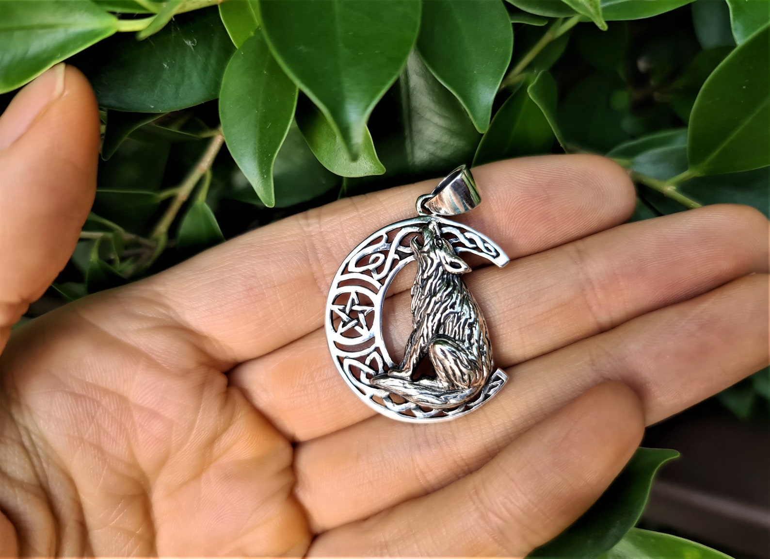 Howling Wolf Pendant 925 Sterling Silver New Moon Crescent - Etsy