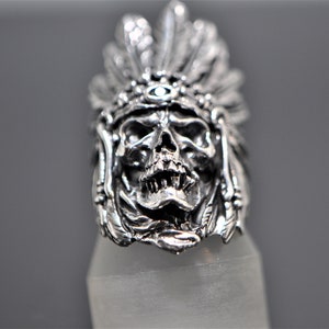 Skull Indian Tribal Chief Ring STERLING SILVER 925 American Indian Red ...