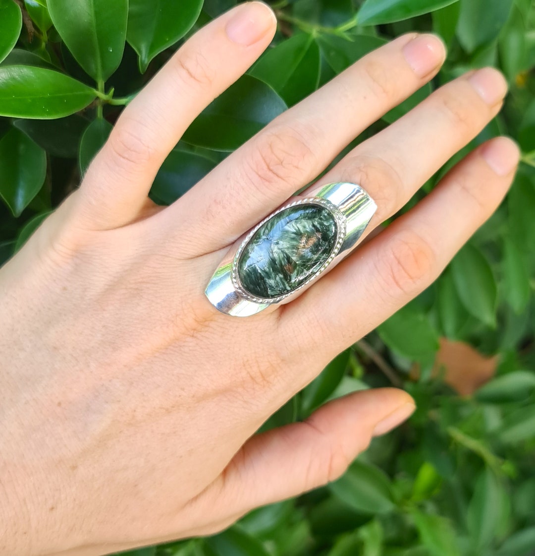 Rare Russian Seraphinite Ring STERLING SILVER Genuine Gemstone Seraphim ...