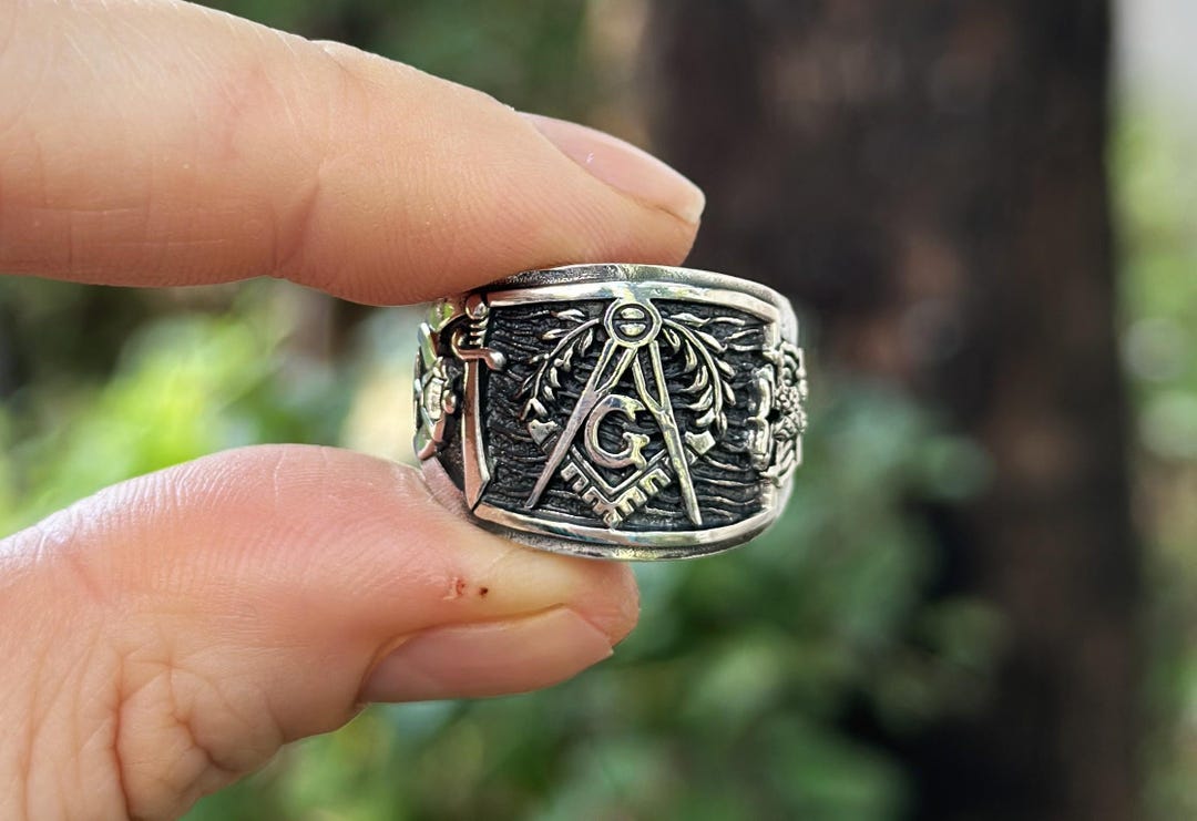Masonic Ring 925 Sterling Silver Compass G Letter Sacred Mason Symbols ...