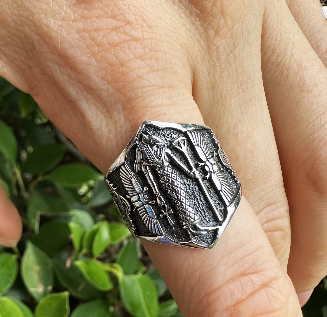 Bastet Goddess Ring 925 Sterling Silver Scarab Ankh Deity of Egypt Cat ...