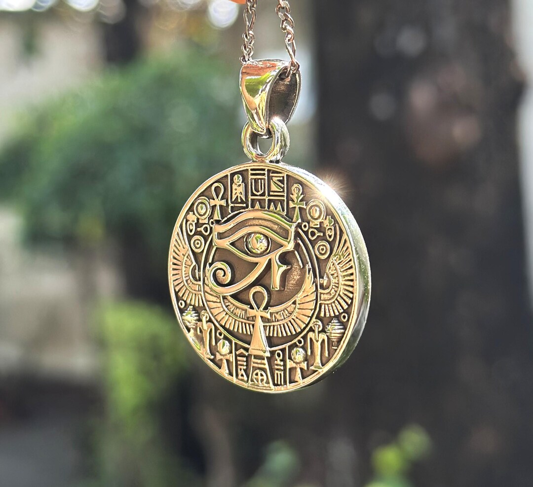 Eye of Ra Pendant STERLING SILVER 925 Winged Ankh Sacred Ancient ...