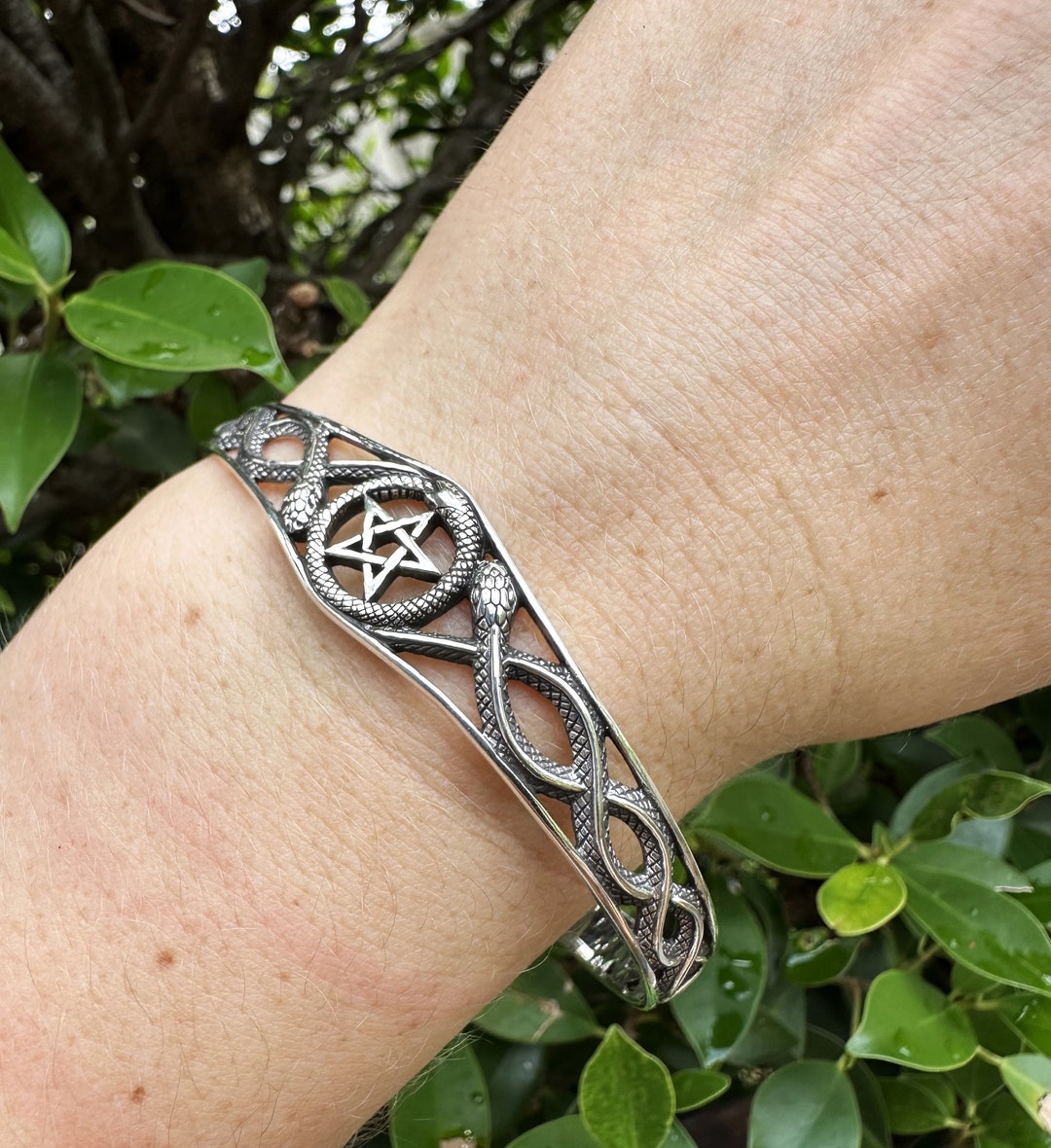 Ouroboros Pentagram Cuff Bracelet 925 STERLING SILVER Interlocking ...