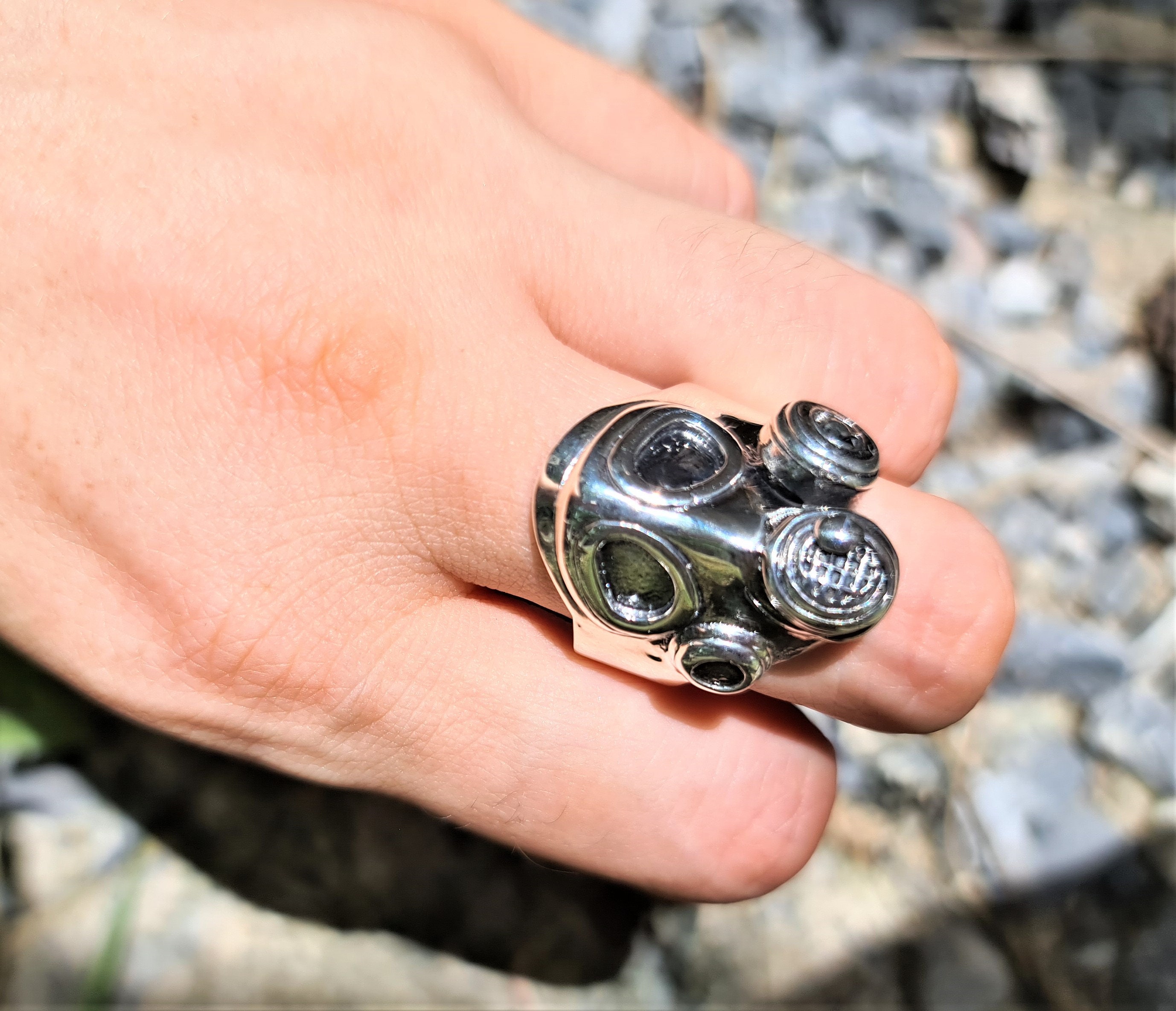 Gas Mask Ring STERLING SILVER 925 Apocalypse Jewlery Fetish | Etsy