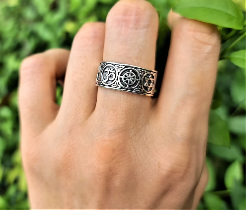 Sacred Symbols Ring Sterling Silver 925 CO-EXIST Yin Yang - Etsy