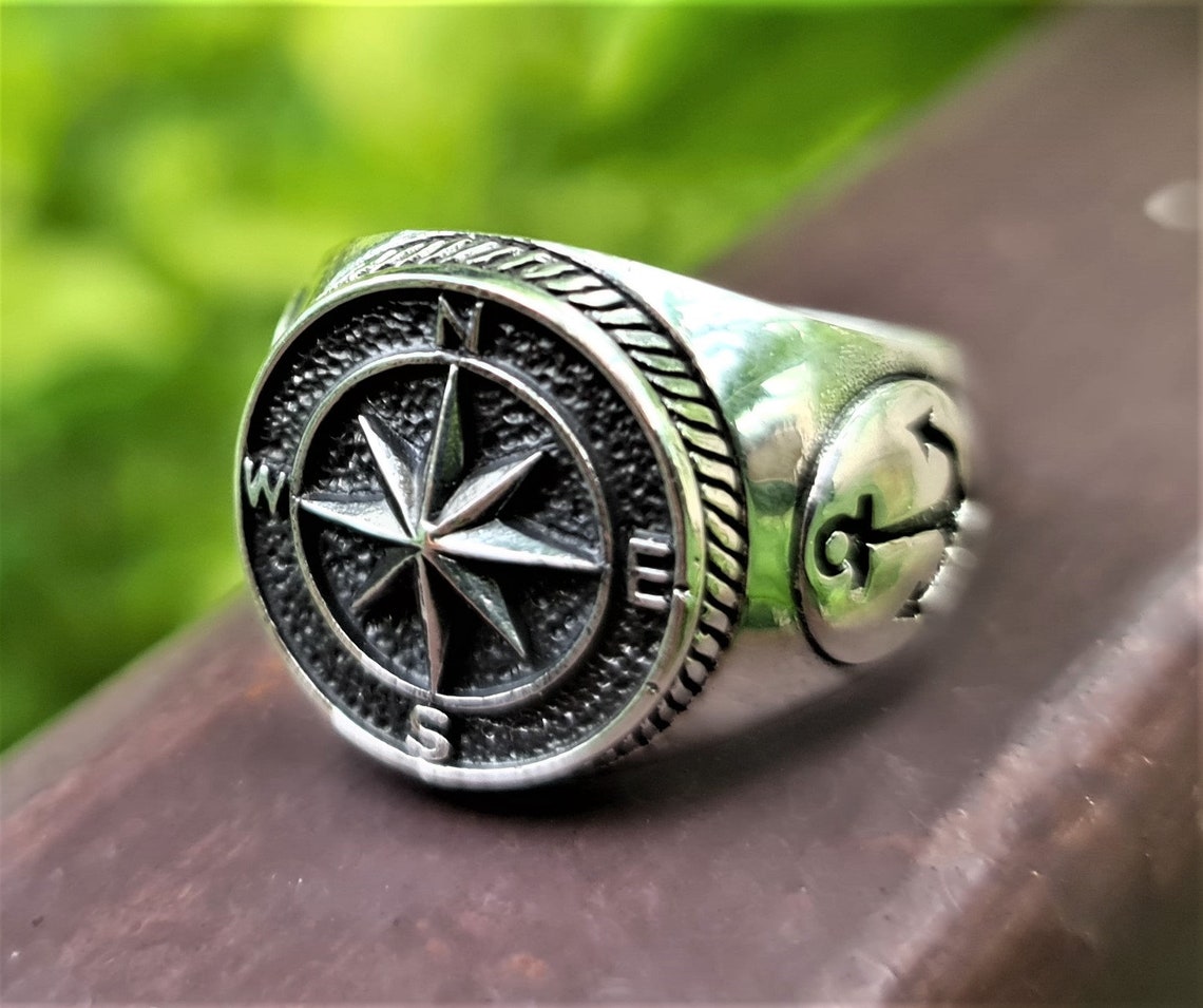 Wind Rose Compass Ring 925 STERLING SILVER Anchor Nautical Sun - Etsy