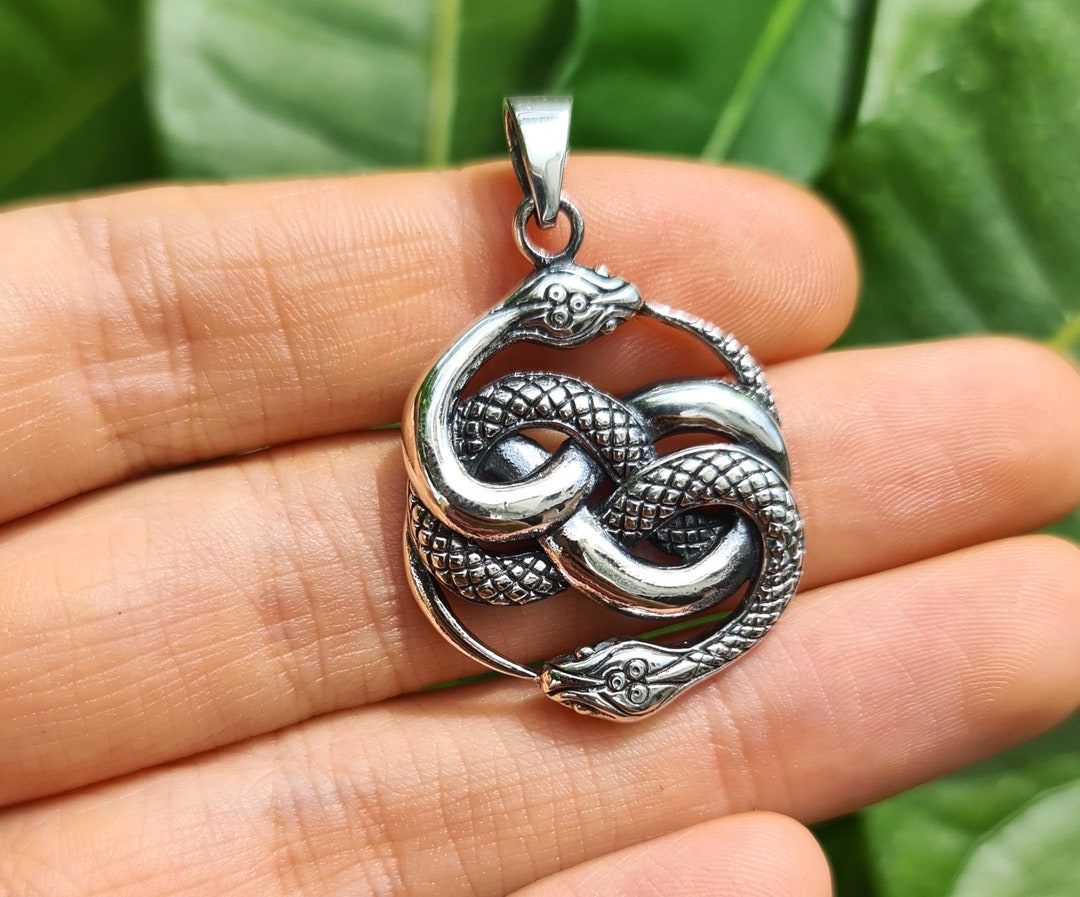 Double Snake Pendant STERLING SILVER 925 Interlocking Snakes Serpent ...