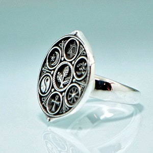 Sacred Symbols Ring Sterling Silver 925 CO-EXIST Ankh Yin Yang - Etsy