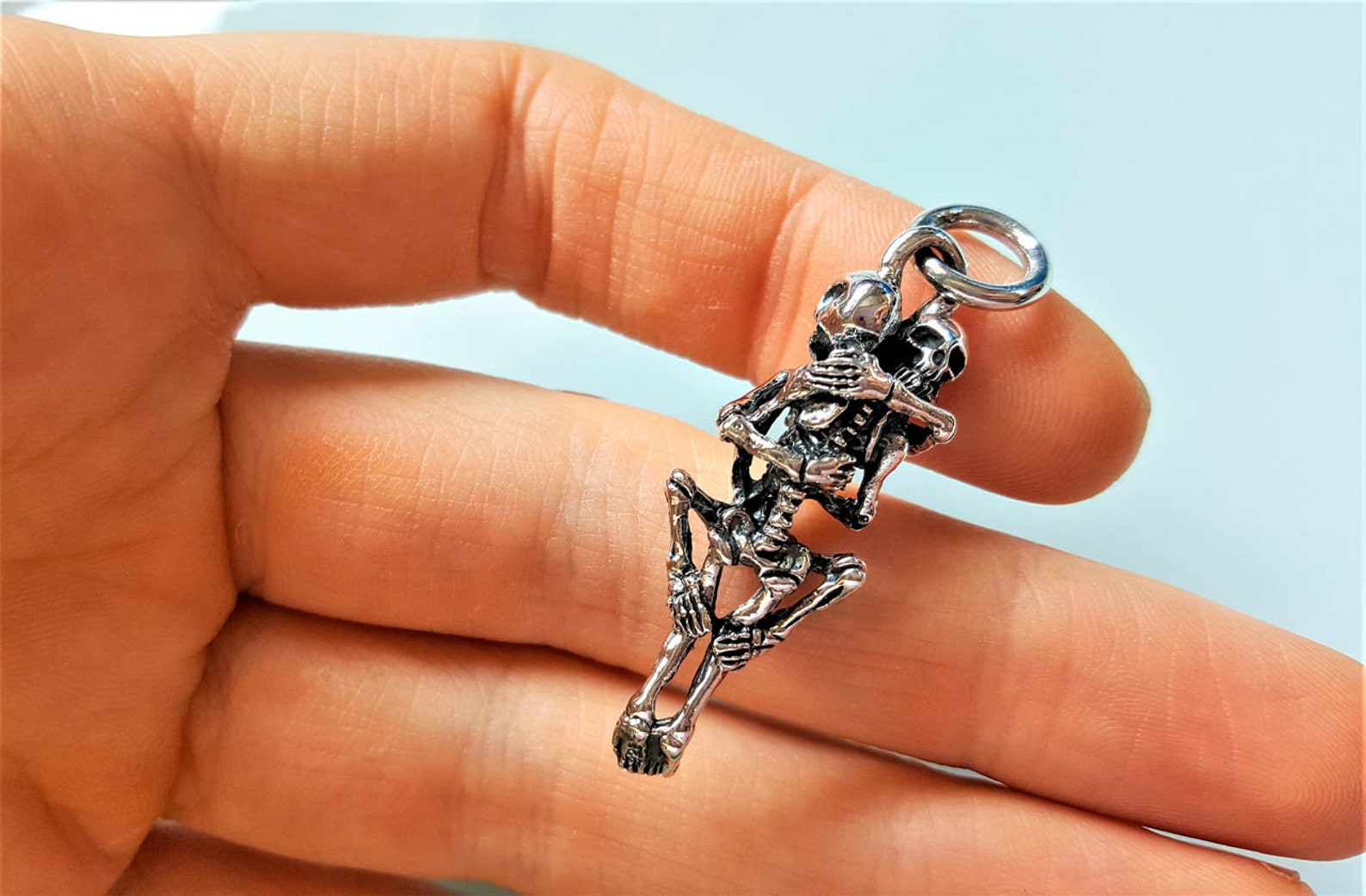 Hugging Skeletons Pendant 925 Sterling Silver Hug Love Skull - Etsy