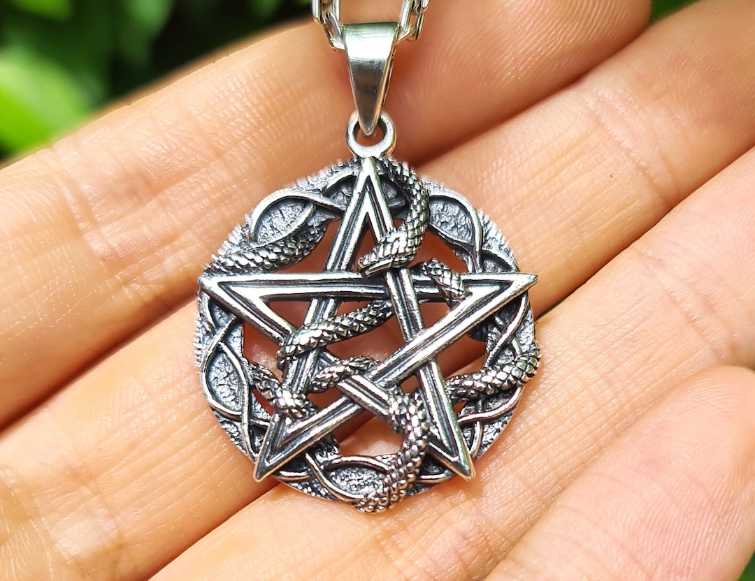 Pentagram Snake Pendant 925 STERLING SILVER Interlocking Snake Pentacle ...