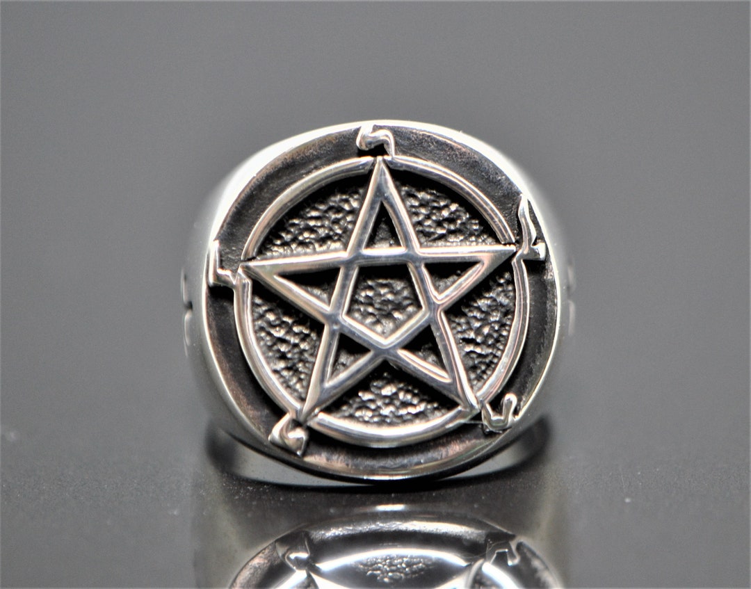 Pentagram Occult Ring STERLING SILVER 925 Leviathan Cross Wicca Talisman Amulet Sacred Symbols ...