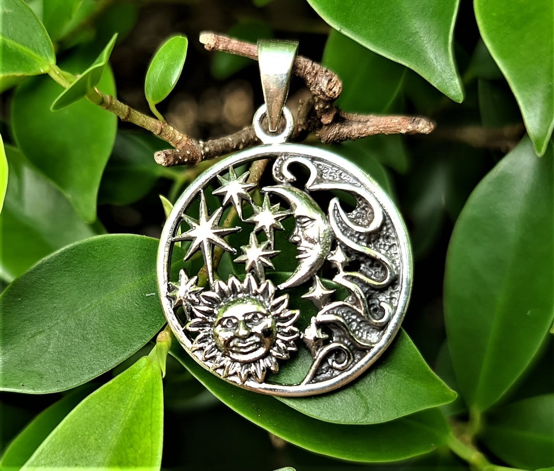 Sun Moon Stars Pendant STERLING SILVER 925 Celestial Divine - Etsy
