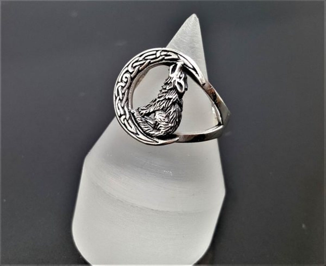 Howling Wolf Ring 925 Sterling Silver New Moon Crescent Moon - Etsy