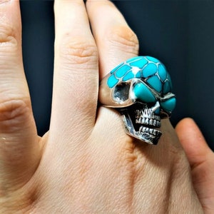 Skull Ring 925 STERLING SILVER Natural Turquoise Handmade Skull Heavy ...
