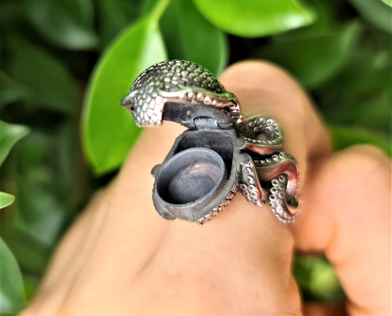 OCTOPUS Locket RING 925 Sterling Silver Secret Compartment Poison ...