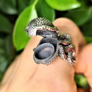 OCTOPUS Locket RING 925 Sterling Silver Secret Compartment Poison ...