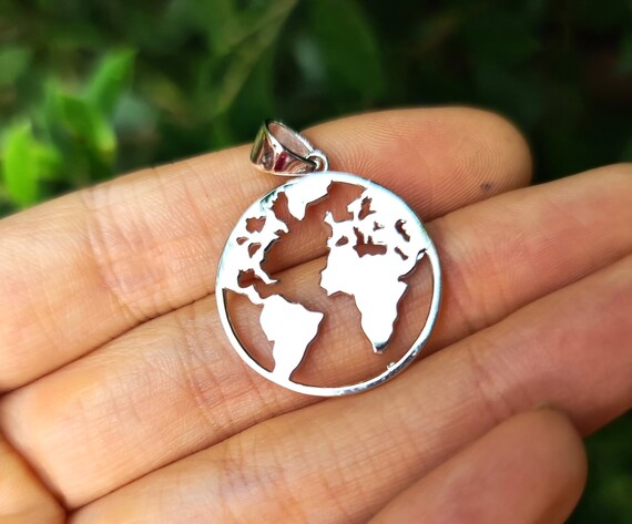 World MAP Pendant STERLING SILVER 925 Planet Earth Globe - Etsy