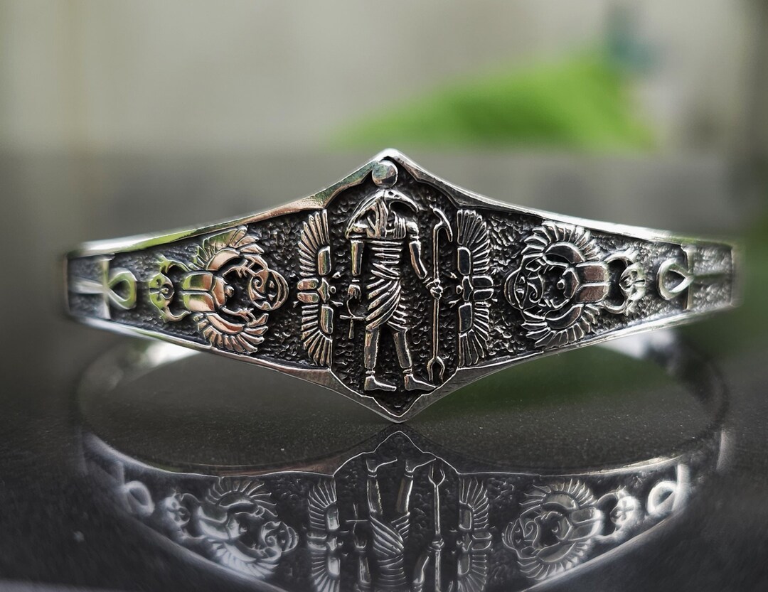 Great THOTH Bracelet Cuff 925 Sterling Silver Ankh Scarab Bangle God of Egypt Ibis Egyptian ...