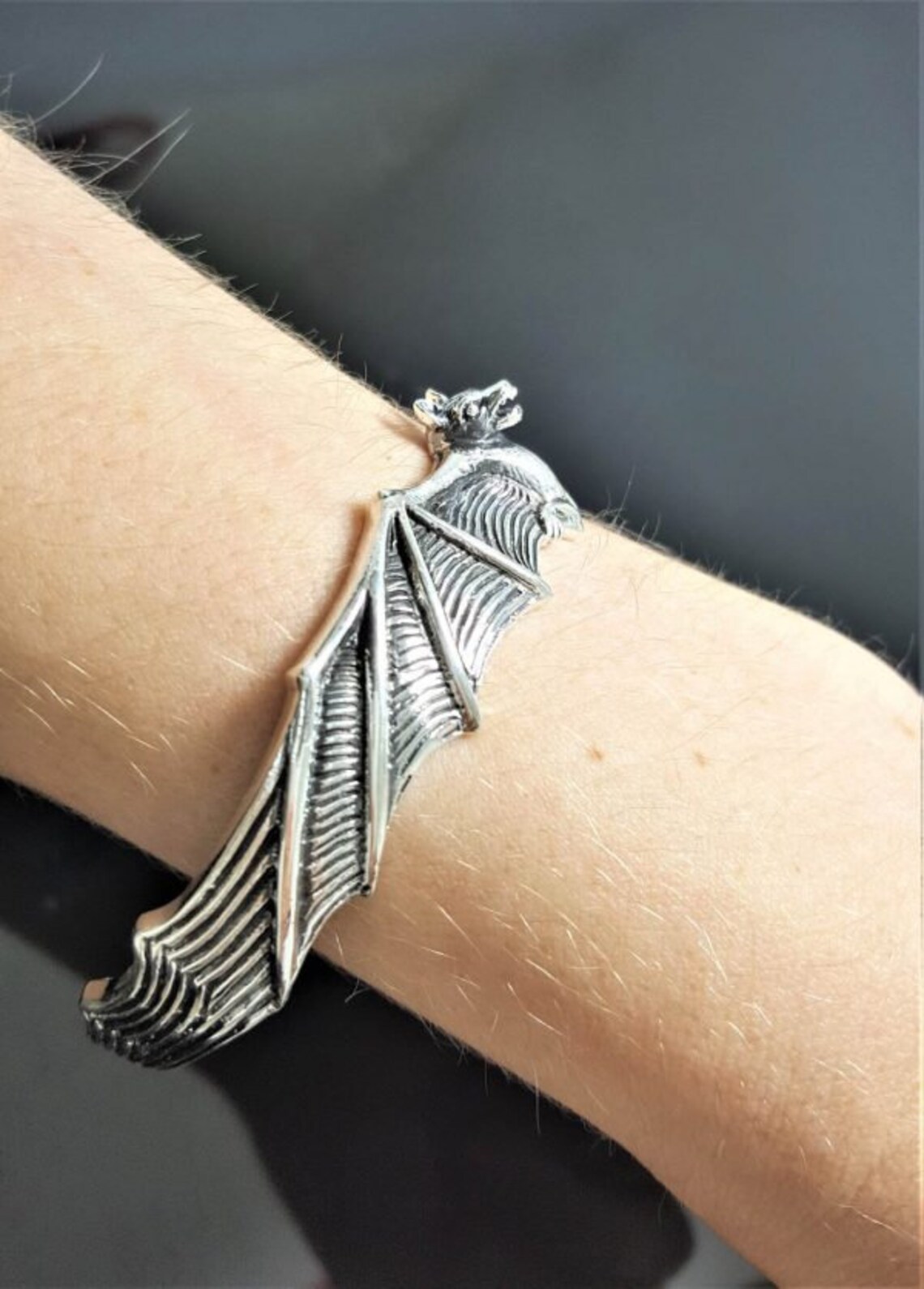 Bat Bracelet 925 Sterling Silver Bat Cuff Vampire Goth Rock - Etsy