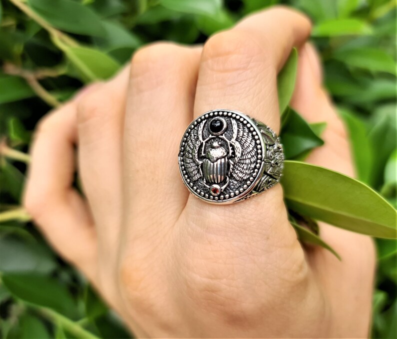 Scarab Ring STERLING SILVER 925 Ankh Key of Life God of Egypt - Etsy