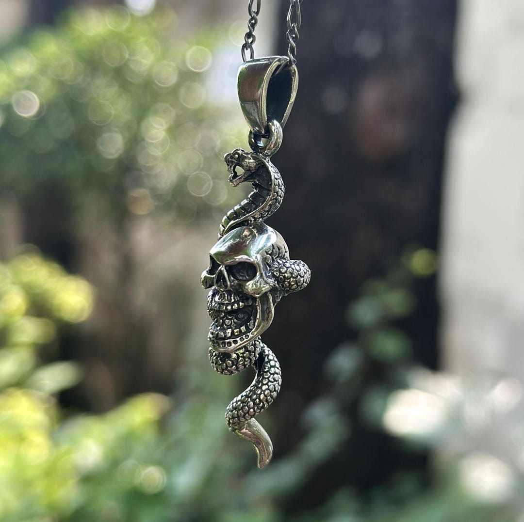 Skull Snake Pendant 925 Sterling Silver Serpent Threading Through Eye ...