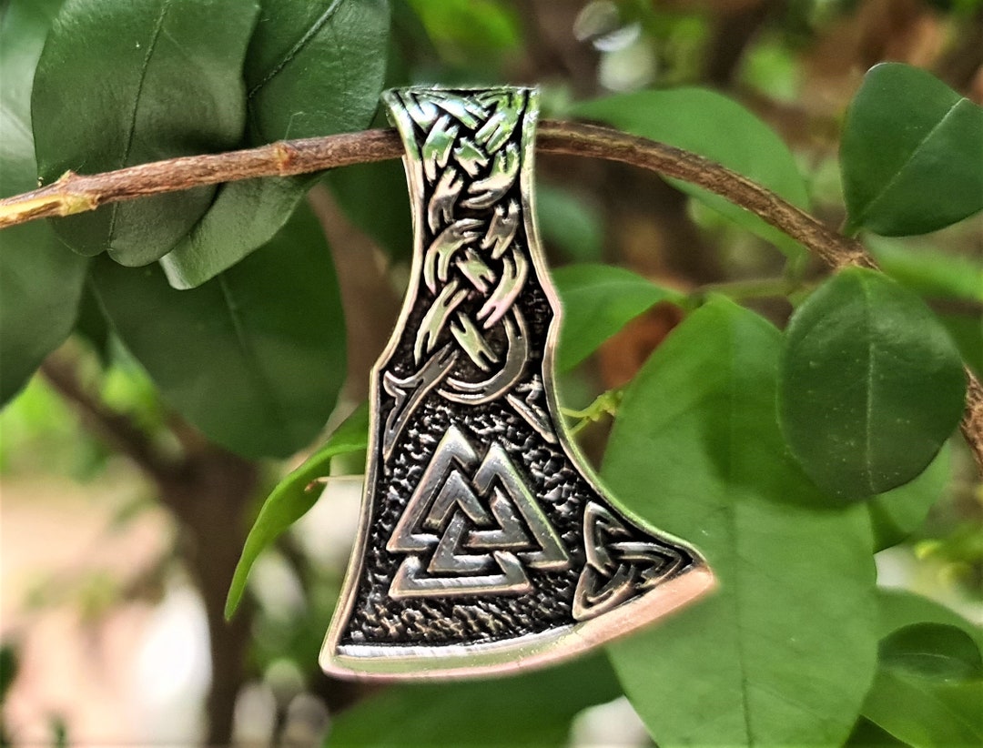 Valknut Axe Pendant STERLING SILVER 925 Viking Warrior Runic ...