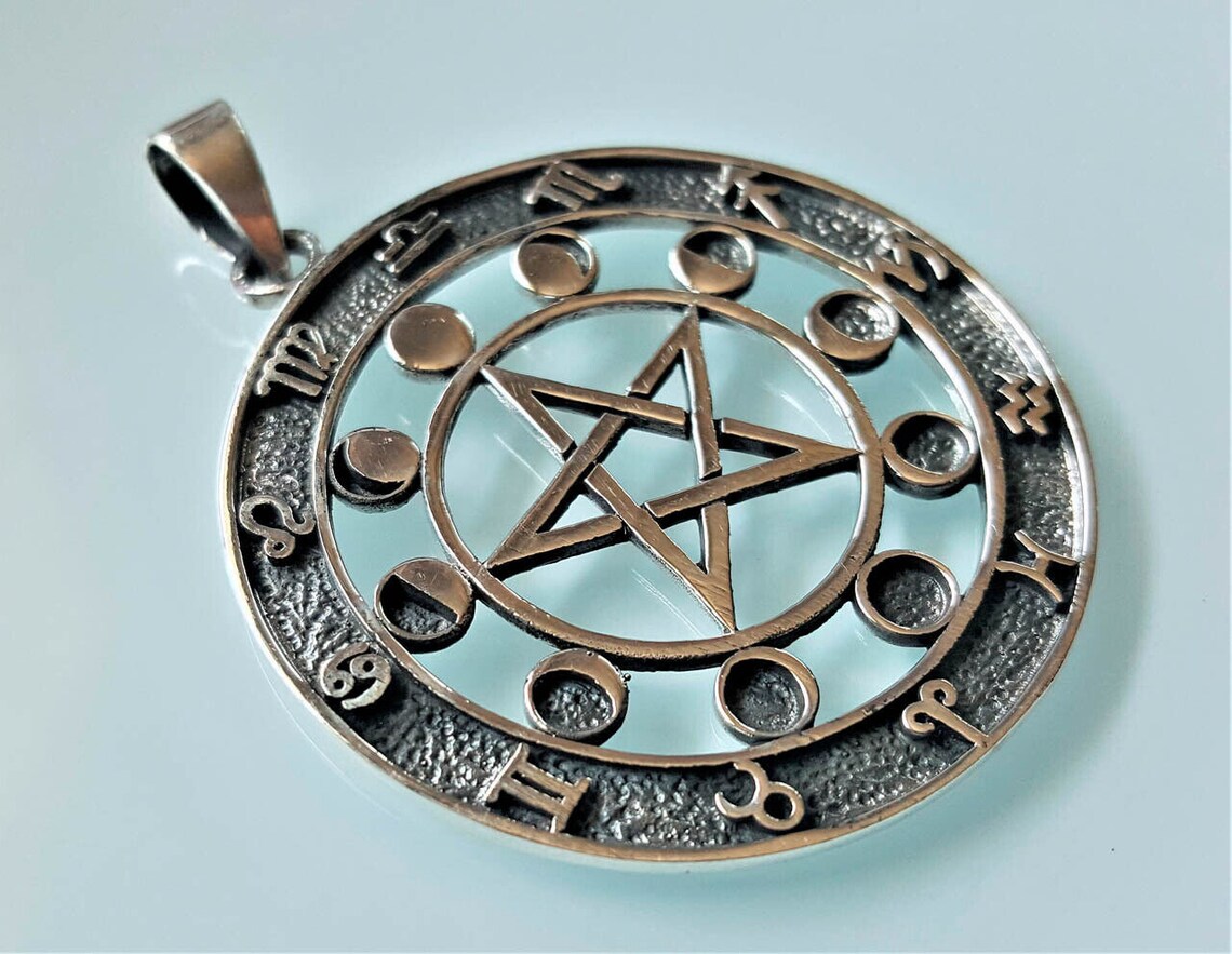 Moon Phases Pentagram Pendant STERLING SILVER 925 Star Energy Balance ...