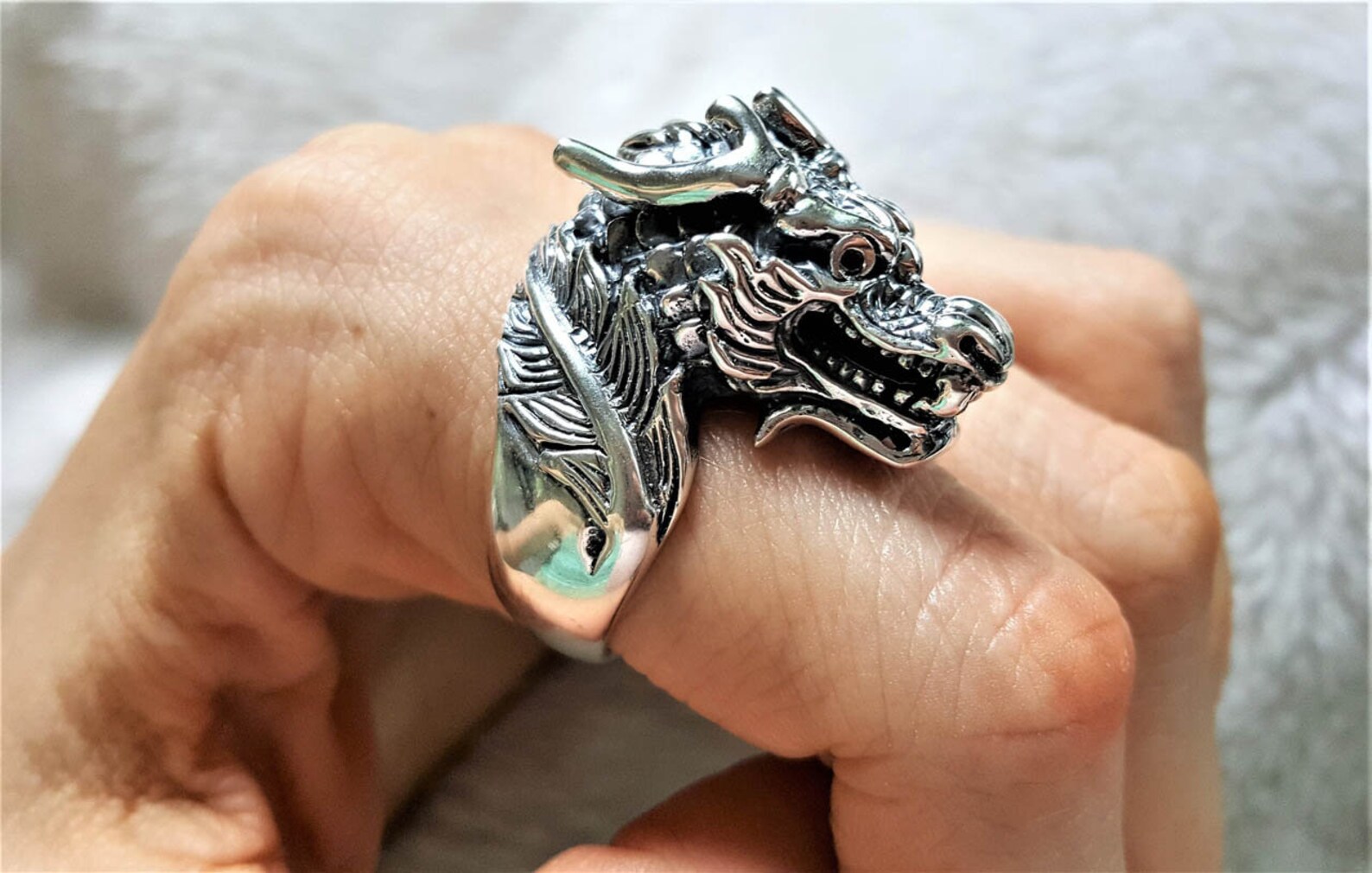 Chinese Dragon Ring 925 Sterling Silver Black Onyx Eyes - Etsy