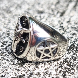 Baphomet Ring 925 Sterling Silver Pentagram Occult Gothic Medieval ...