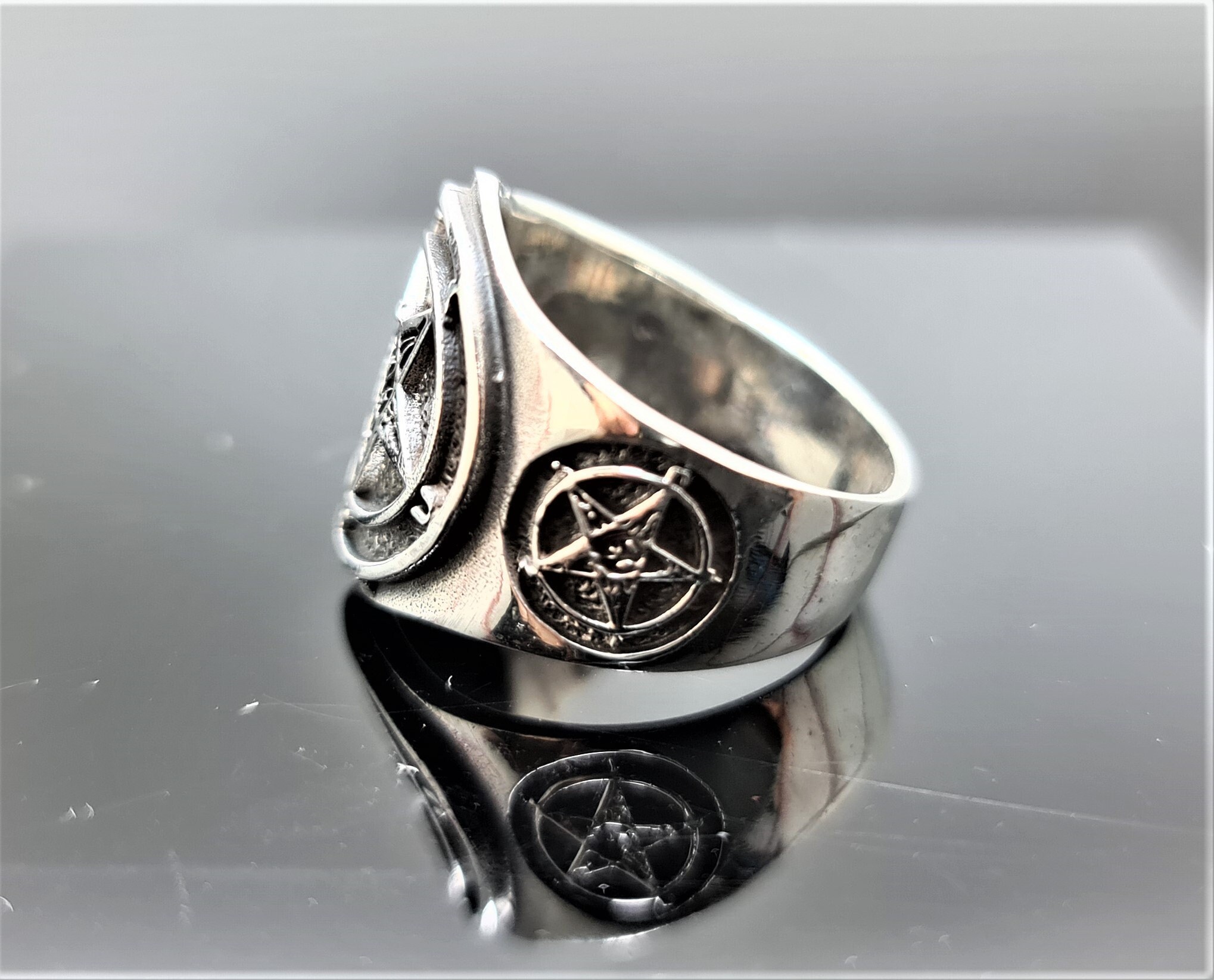 Sigil of Baphomet Inverted Pentagram Ring 925 Sterling Silver | Etsy UK